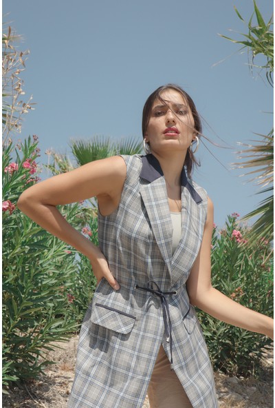 Charmwear Mavi Gri Çizgili Yelek