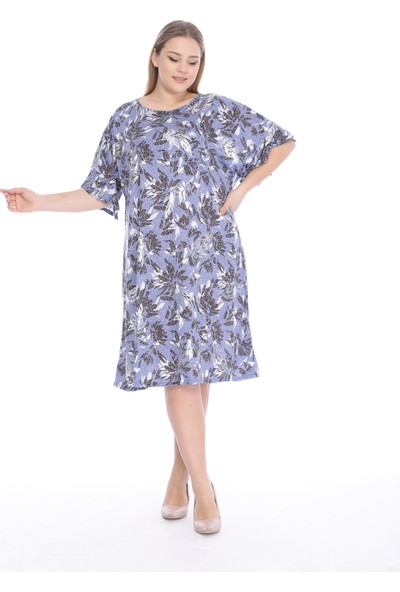 May Mara Büyük Beden Kol Detaylı Debore Baskılı Elbise