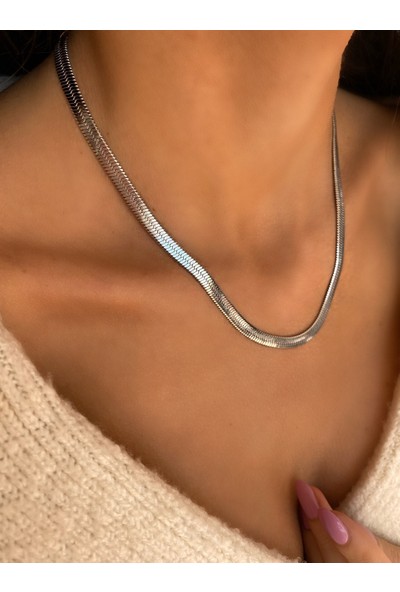 Stainless Steel Paslanmaz Çelik Gümüş Hasır Kolye