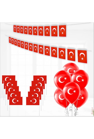 Süsle Bebek ve Parti Ayyıldız Balonlu, Bayrak ve Flama Süsleme Seti - 70 Parça Süsle Bebek ve Parti Ayyıldız Balonlu, Bayrak ve Flama Süsleme Seti - 70 Parça