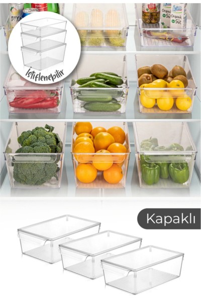 Sas Kapaklı Buzdolabı Düzenleyici, Dolap Içi Düzenleyici Organizer 3 Adet 20 x 32,5 x 10 cm Sas Kapaklı Buzdolabı Düzenleyici, Dolap Içi Düzenleyici Organizer 3 Adet 20 x 32,5 x 10 cm