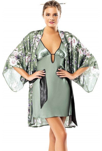 Cheeky Dishy Desenli Su Yeşili Saten Sabahlık Gecelik Takımı Cheeky Dishy Desenli Su Yeşili Saten Sabahlık Gecelik Takımı
