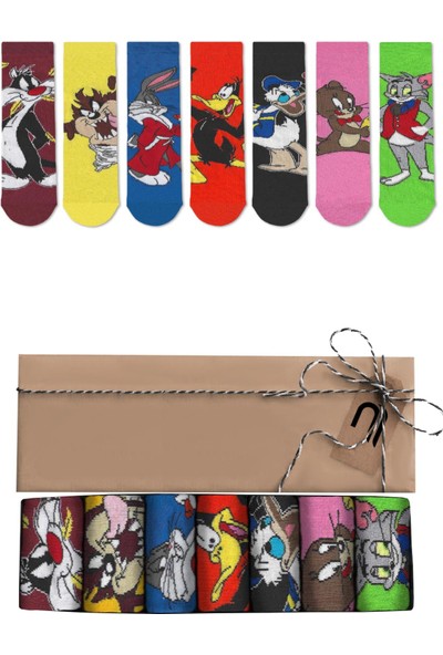 Chie Collection 7'li Çizgi Karakter Temalı Desenli Hediye Kutulu Unisex Renkli Çocuk Çorap Seti Chie Collection 7'li Çizgi Karakter Temalı Desenli Hediye Kutulu Unisex Renkli Çocuk Çorap Seti