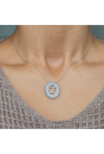 Özelsen 925 Ayar Gümüş Harf Tasarım Zirkon Taşlı Kadın Kolye