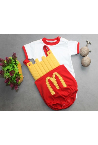 Cocomell Mcdonalds Patates Kızartma Figürlü Bebek Kırmızı Body ve Zıbın Set