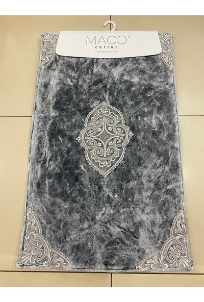 Maco Cotton Dikdörtgen Aplikli 2'li Banyo Halısı Gri