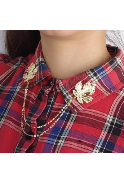 StilAccessory Yaprak Figürlü Zincirli Yaka Iğnesi