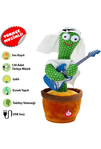 Misan Türkçe ve Yabancı Müzikli Dans Eden Kaktüs Konuşan Taklitçi, Sarjlı, Peluş Oyuncak Arap Mavi Gitarlı Misan Türkçe ve Yabancı Müzikli Dans Eden Kaktüs Konuşan Taklitçi, Sarjlı, Peluş Oyuncak Arap Mavi Gitarlı