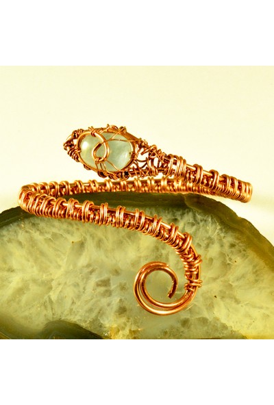 Mba Handmade Jewelry Akuamarin Kristali Saf Bakır El Yapımı Yılan Bilezik - Doğal Taş Bilezik Mba Handmade Jewelry Akuamarin Kristali Saf Bakır El Yapımı Yılan Bilezik - Doğal Taş Bilezik