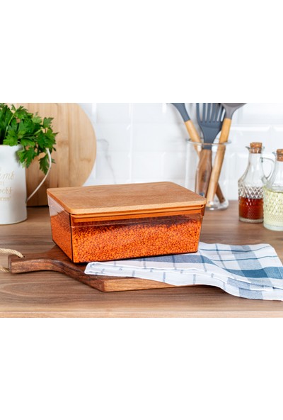 Madame Coco Gisele Ahşap Kapaklı Saklama Kabı - Amber - 2100 ml Madame Coco Gisele Ahşap Kapaklı Saklama Kabı - Amber - 2100 ml