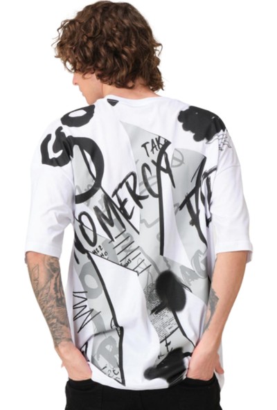 2512 Clothing Unisex Oversize %100 Pamuk Bisiklet Yaka Sırt Baskılı T-Shirt Go 2512 Clothing Unisex Oversize %100 Pamuk Bisiklet Yaka Sırt Baskılı T-Shirt Go