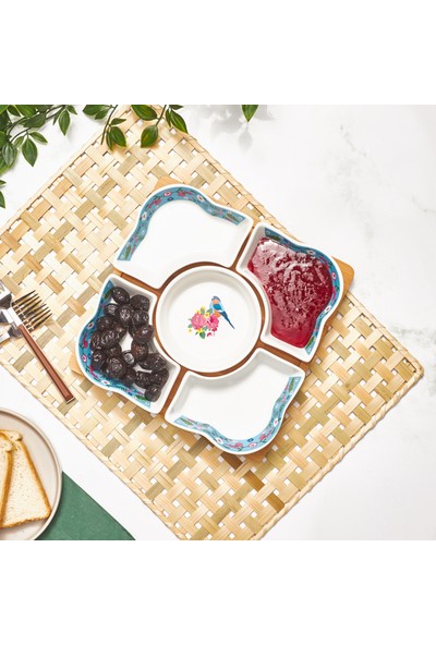 Karaca Flores 6 Parça Ahşap Tepsili Kahvaltılık/Servislik