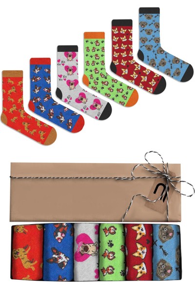 Chie Collection 6'lı Köpek Temalı Desenli Hediye Kutulu Unisex Renkli Soket Çorap Seti Chie Collection 6'lı Köpek Temalı Desenli Hediye Kutulu Unisex Renkli Soket Çorap Seti