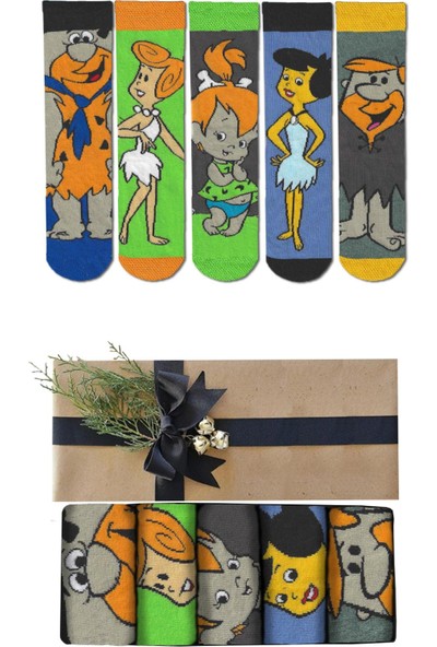 Chie Collection 5'li Taş Devri Temalı Desenli Hediye Kutulu Unisex Renkli Soket Çorap Seti Chie Collection 5'li Taş Devri Temalı Desenli Hediye Kutulu Unisex Renkli Soket Çorap Seti