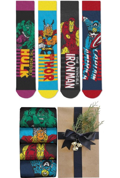 Chie Collection 4'lü Süper Kahraman Temalı Desenli Hediye Kutulu Erkek Renkli Soket Çorap Seti Chie Collection 4'lü Süper Kahraman Temalı Desenli Hediye Kutulu Erkek Renkli Soket Çorap Seti
