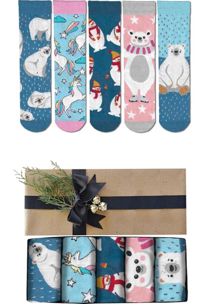 Chie Collection 5'li Unicorn ve Kutup Ayısı Temalı Desenli Hediye Kutulu Kadın Renkli Soket Çorap Seti Chie Collection 5'li Unicorn ve Kutup Ayısı Temalı Desenli Hediye Kutulu Kadın Renkli Soket Çorap Seti