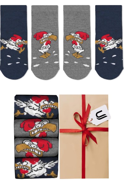 Chie Collection 4'lü Horoz Temalı Desenli Hediye Kutulu Unisex Renkli Patik Çorap Seti Chie Collection 4'lü Horoz Temalı Desenli Hediye Kutulu Unisex Renkli Patik Çorap Seti