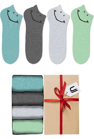 Chie Collection 4'lü Gülen Yüz Temalı Hediye Kutulu Unisex Renkli Patik Çorap Seti Chie Collection 4'lü Gülen Yüz Temalı Hediye Kutulu Unisex Renkli Patik Çorap Seti