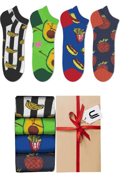 Chie Collection 4'lü Meyve ve Fastfood Temalı Hediye Kutulu Unisex Renkli Patik Çorap Seti Chie Collection 4'lü Meyve ve Fastfood Temalı Hediye Kutulu Unisex Renkli Patik Çorap Seti