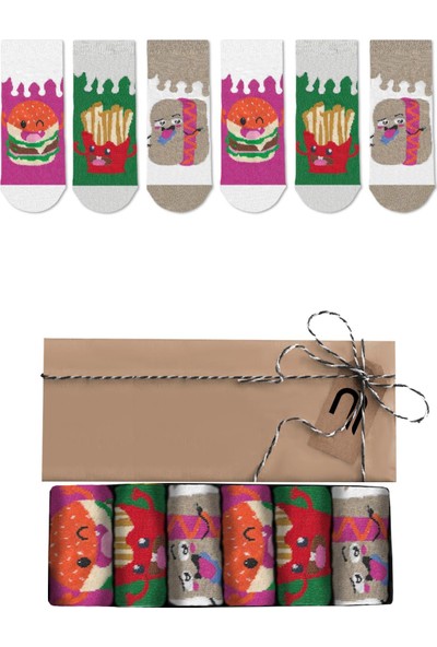 Chie Collection 6'lı Fastfood Temalı Desenli Hediye Kutulu Unisex Renkli Patik Çorap Seti Chie Collection 6'lı Fastfood Temalı Desenli Hediye Kutulu Unisex Renkli Patik Çorap Seti