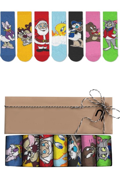Chie Collection 7'li Çizgi Karakter Temalı Desenli Hediye Kutulu Unisex Renkli Çocuk Çorap Seti Chie Collection 7'li Çizgi Karakter Temalı Desenli Hediye Kutulu Unisex Renkli Çocuk Çorap Seti