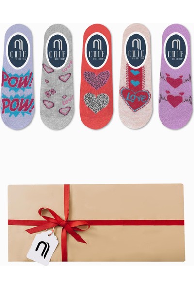 Chie Collection 5'li Love Temalı Desenli Hediye Kutulu Kadın Renkli Babet Çorap Seti Chie Collection 5'li Love Temalı Desenli Hediye Kutulu Kadın Renkli Babet Çorap Seti