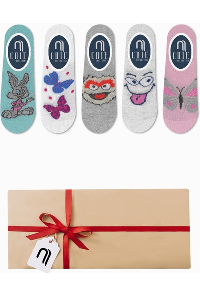 Chie Collection 5'li Karışık Desenli Hediye Kutulu Kadın Renkli Babet Çorap Seti Chie Collection 5'li Karışık Desenli Hediye Kutulu Kadın Renkli Babet Çorap Seti