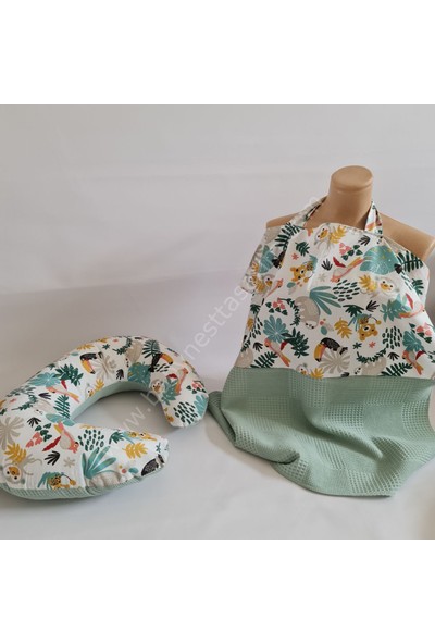 Babynest Dünyası Yeşil Pike Emzirme Önlüğü ve Yastığı