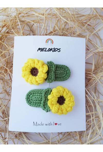 Melo Kids Örgü Ayçiçeği Çıtçıtlı Kız Çocuk Toka Seti