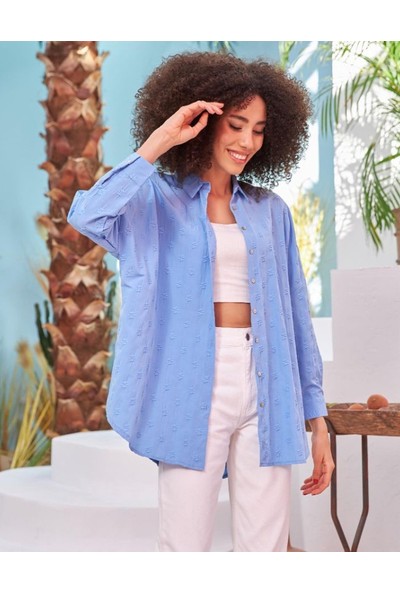 Orfeonegro Mavi Oversize Gömlek