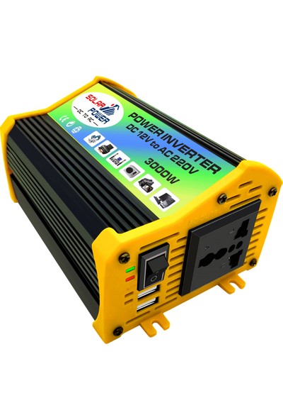 Solar Power Top Garden 3000W 2.1A Çift USB Bağlantı Noktalı DC 12V - AC 220V Dönüştürücü Araba Güç Şarj İnvertörü - Sarı (Yurt Dışından) Solar Power Top Garden 3000W 2.1A Çift USB Bağlantı Noktalı DC 12V - AC 220V Dönüştürücü Araba Güç Şarj İnvertörü - Sarı (Yurt Dışından)