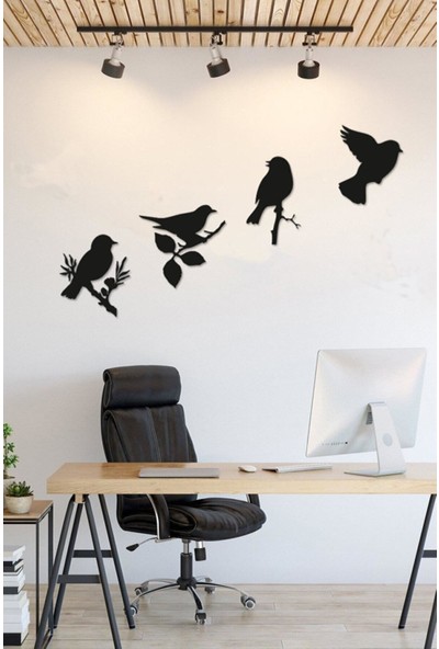 Dekorist Lazer Kesim Modern Dörtlü Kuş Duvar Dekoru Dekorist Lazer Kesim Modern Dörtlü Kuş Duvar Dekoru
