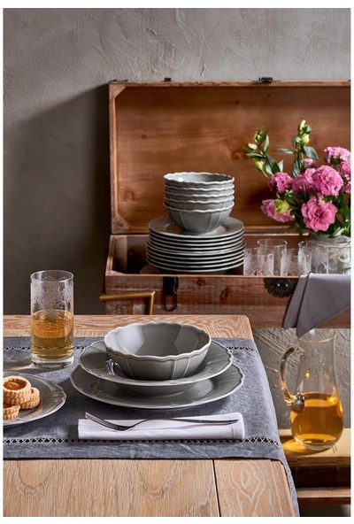 Bernardo Marıa 6 Kişilik 24 Parça Gri Stonware Yemek Takımı -Lbn-Marıa Gri