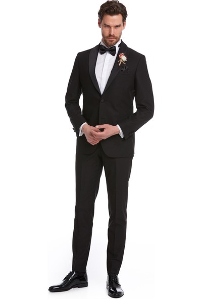 Hatemoğlu Siyah Slim Fit Şal Yaka Smokin Damatlık