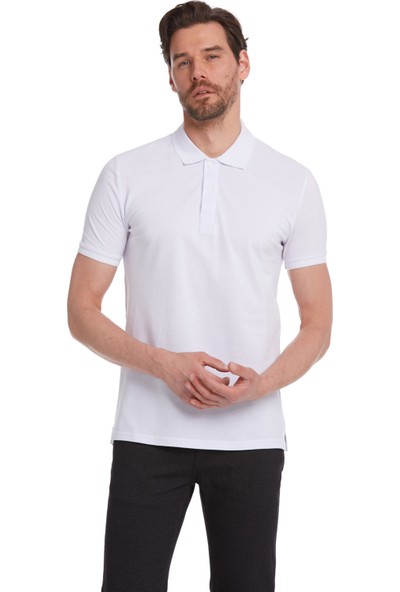 Hatemoğlu Beyaz Regular Fit Pamuk Polo Yaka Tişört Hatemoğlu Beyaz Regular Fit Pamuk Polo Yaka Tişört