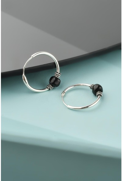Jelux Silver Gümüş Siyah Taşlı 14 mm Gümüş Halka Küpe Jelux Silver Gümüş Siyah Taşlı 14 mm Gümüş Halka Küpe