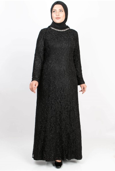 Modaviki Taş Işleme Detaylı Simli Abiye Siyah MDA2167