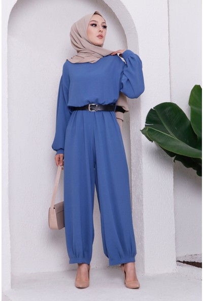 İmaj Butik Beli Lastikli Kemerli Tesettür Tulum/indigo