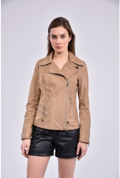 Fynary Fynary camel Süet Biker Kadın Ceket