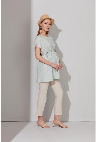 Işşıl B028-ÇIZGILI Pamuk Kayık Yaka Hamile Gömlek