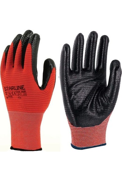 Starline E-46KS Kırmızı-Siyah Nitril Eldiven No:9