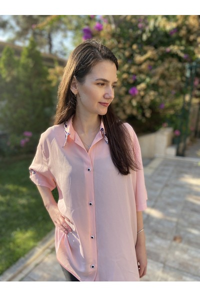 Bycisle Pembe Nakışlı Gömlek Kimono