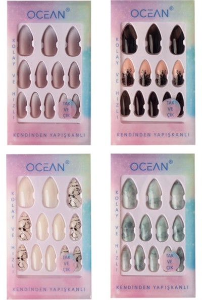 Ocean Kolay Uygulanabilir, Tak ve Çık, Kendinden Yapışkanlı 4'lü Takma Tırnak Set Ocean Kolay Uygulanabilir, Tak ve Çık, Kendinden Yapışkanlı 4'lü Takma Tırnak Set