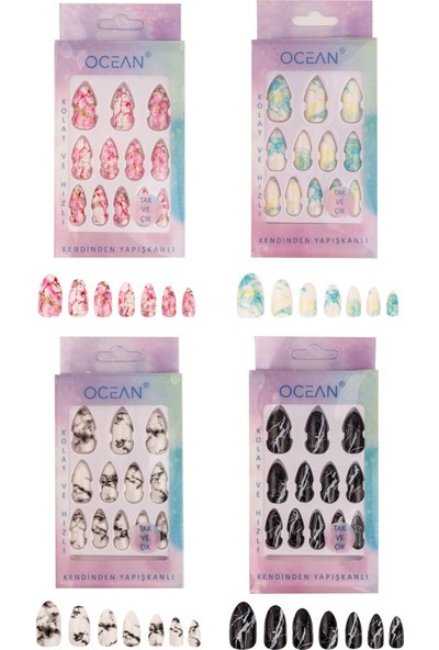 Ocean Balerin Batik Desenli Ebruli Tak ve Çık Takma Tırnak 4'lü Set Ocean Balerin Batik Desenli Ebruli Tak ve Çık Takma Tırnak 4'lü Set
