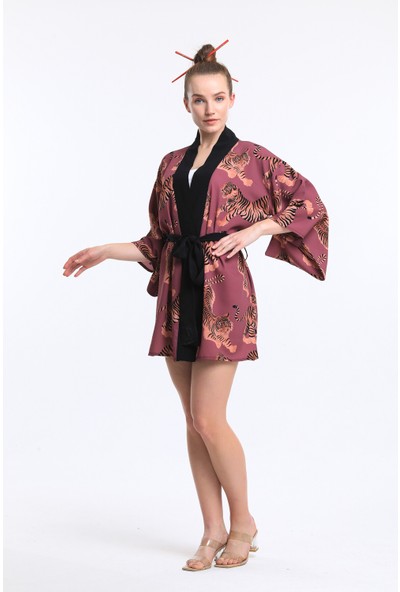 Masuwerte Kaplan Desenli Kısa Sabahlık - Kimono Masuwerte Kaplan Desenli Kısa Sabahlık - Kimono