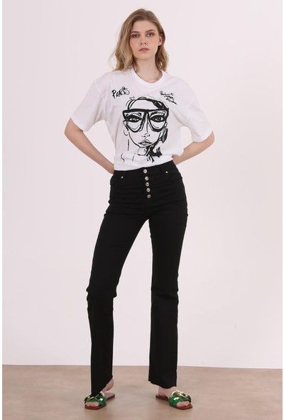 Clew Klasik Beş Cepli ve Düğmeli Kadın Pantolon 22Y0752