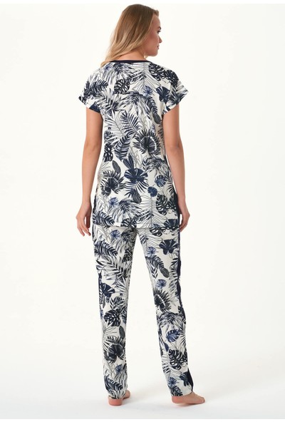 Feyza Kadın Deve Tabanlı 2'li Pijama Takımı - Lacivert