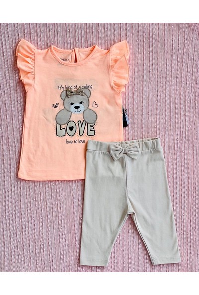 Turuncu Ayıcık Desenli Taytlı Takım