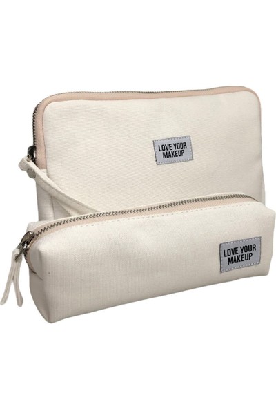 Ago Çanta Beyaz Kadın Organik Kumaş Makyaj Çantası Ago Çanta Beyaz Kadın Organik Kumaş Makyaj Çantası