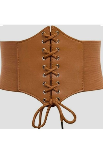 Kemerix Bağcıklı Lastikli Kadın Taba Korse Kemer ES211